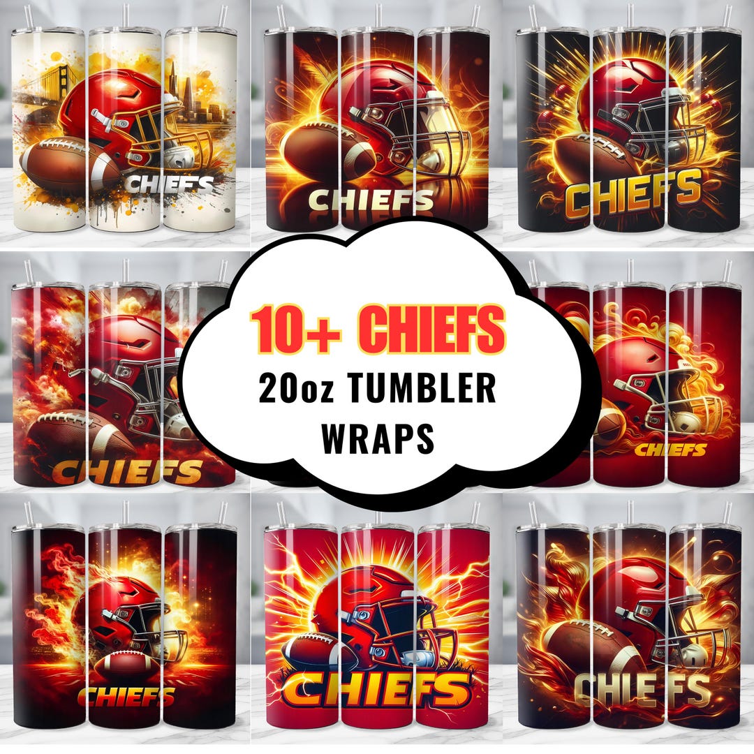 CHIEFS 20oz Skinny Tumbler Wrap PNG, Sport Mascot Tumbler Seamless ...