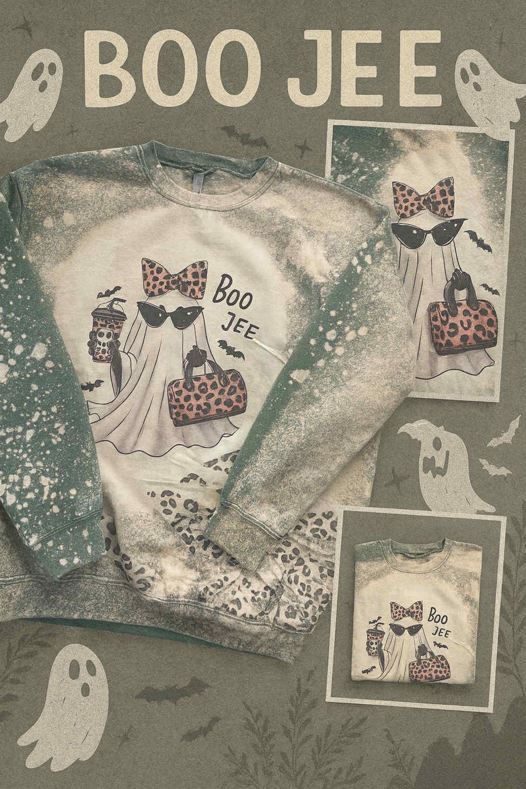Boo Jee Leopard Ghost Sweatshirt, Halloween, Crewneck, Cute, Pretty ...