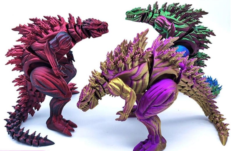Articulated 3D Printed Godzilla Figure: Poseable Kaiju Desk Model Gift ...