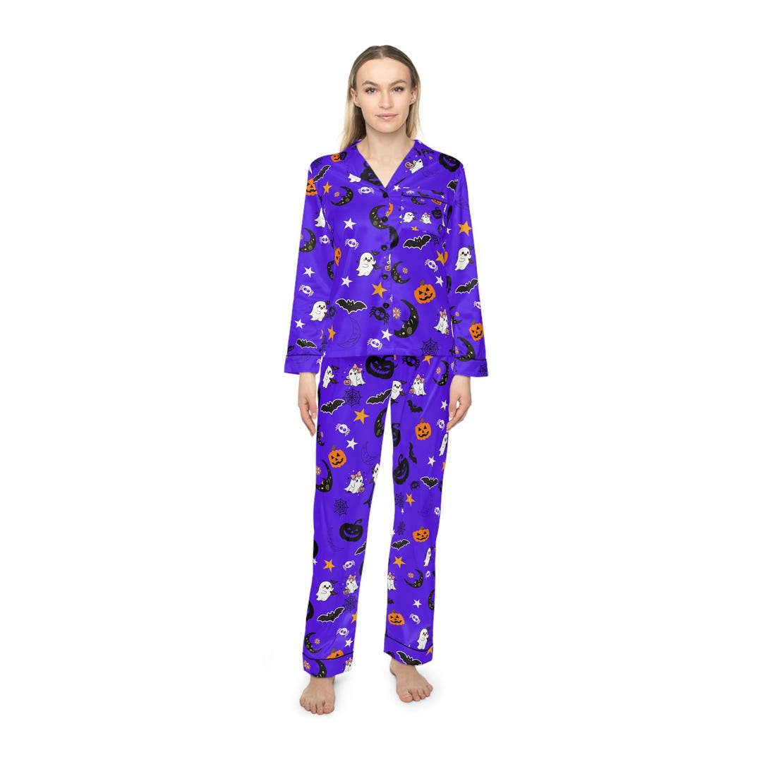Halloween Satin Pajama Set: Spooky Loungewear With Drawstring Waist - Etsy