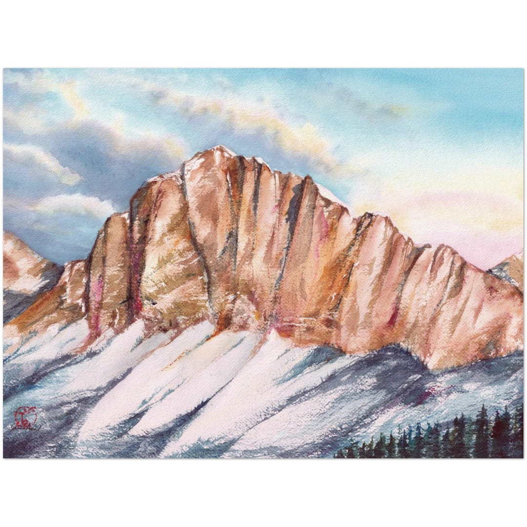 Mount Yamnuska Watercolor Print Sunrise Rocky Mountain Art – Sacred ...