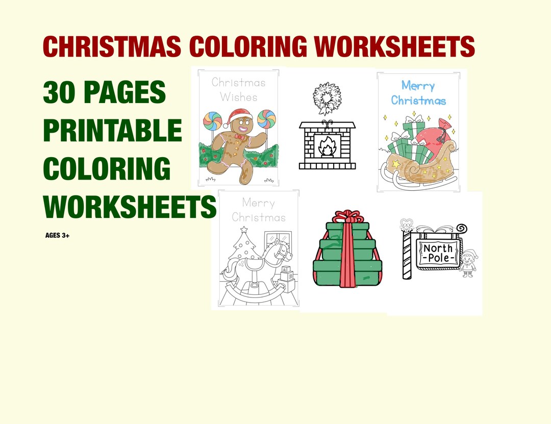 CHRISTMAS COLORING WORKSHEETS - Etsy
