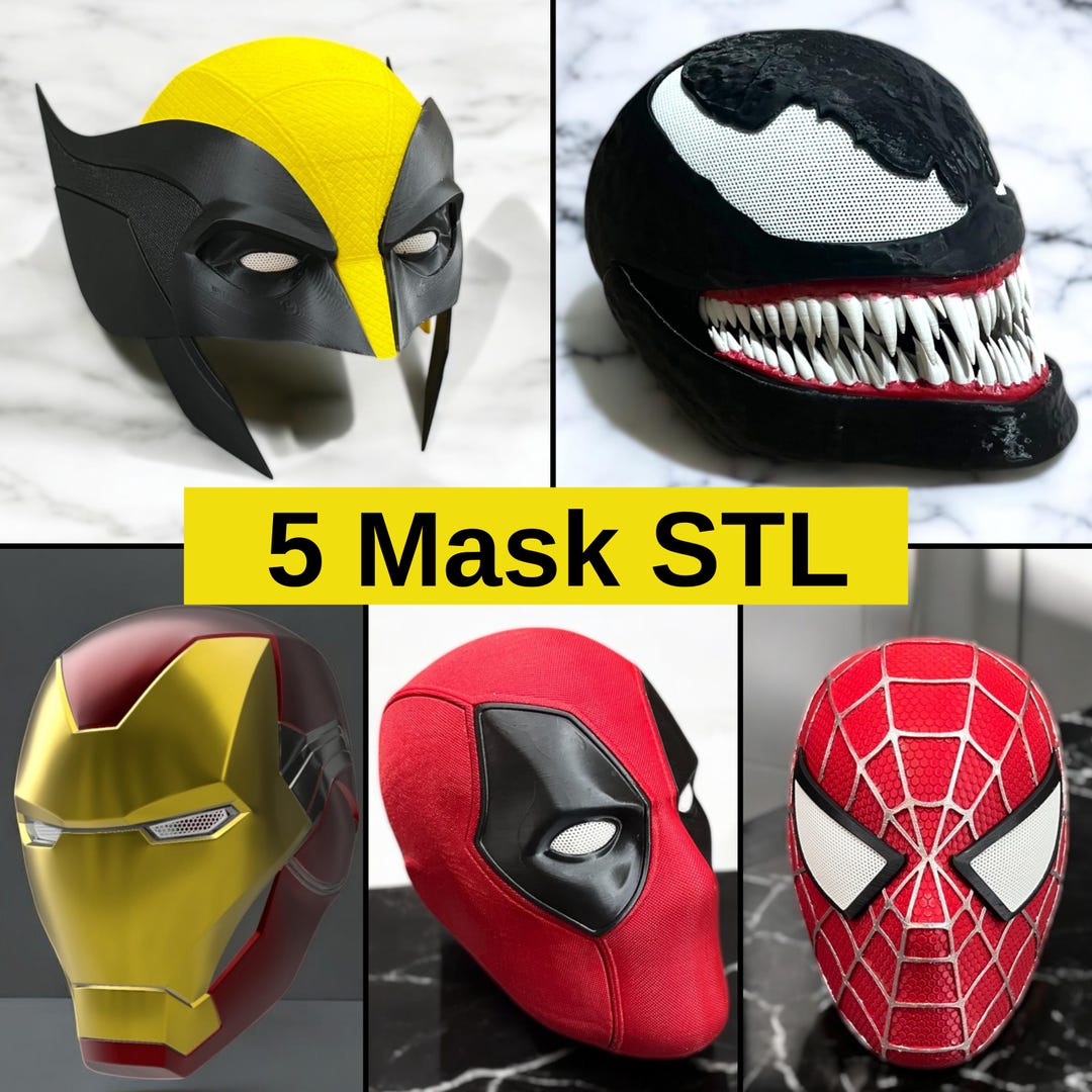 5 Superhero Helmet STL File, Magnetic Connections 5 Masks STL, High ...