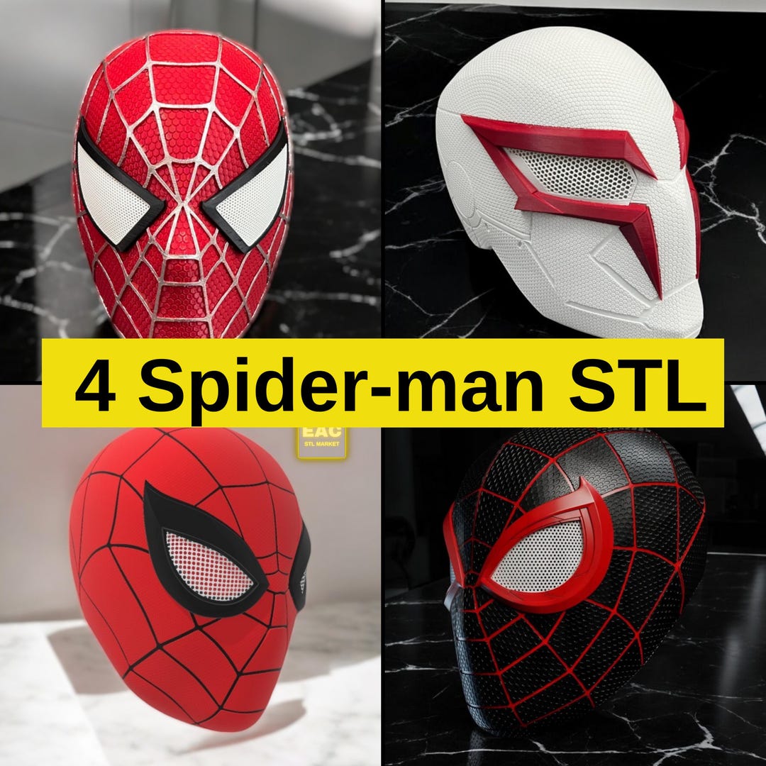 4 Spider-man Masks STL File, Spider-man Magnetic Masks 3D Print, Spider ...