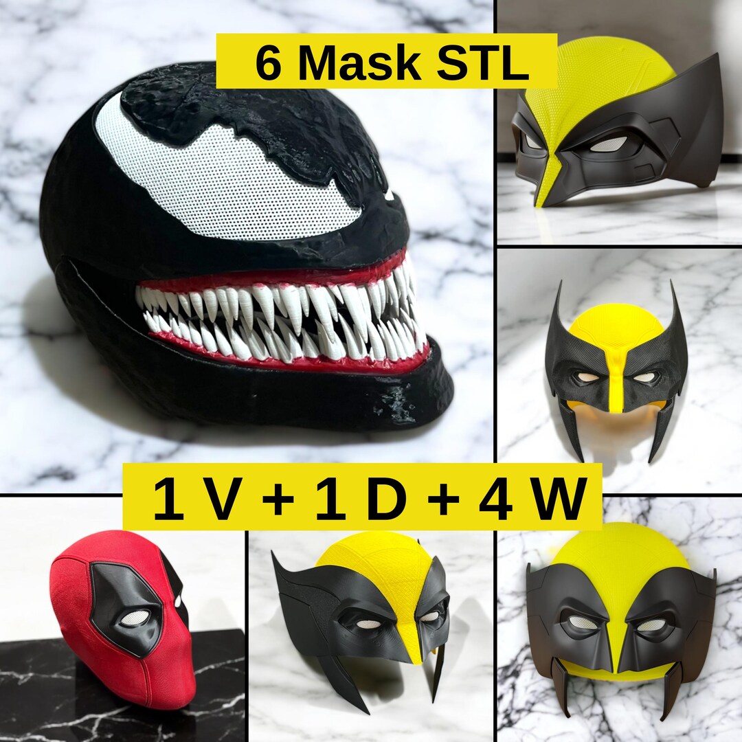 3D 6 Superhero Masks STL File , Magnetic Connection Masks 3D, High ...
