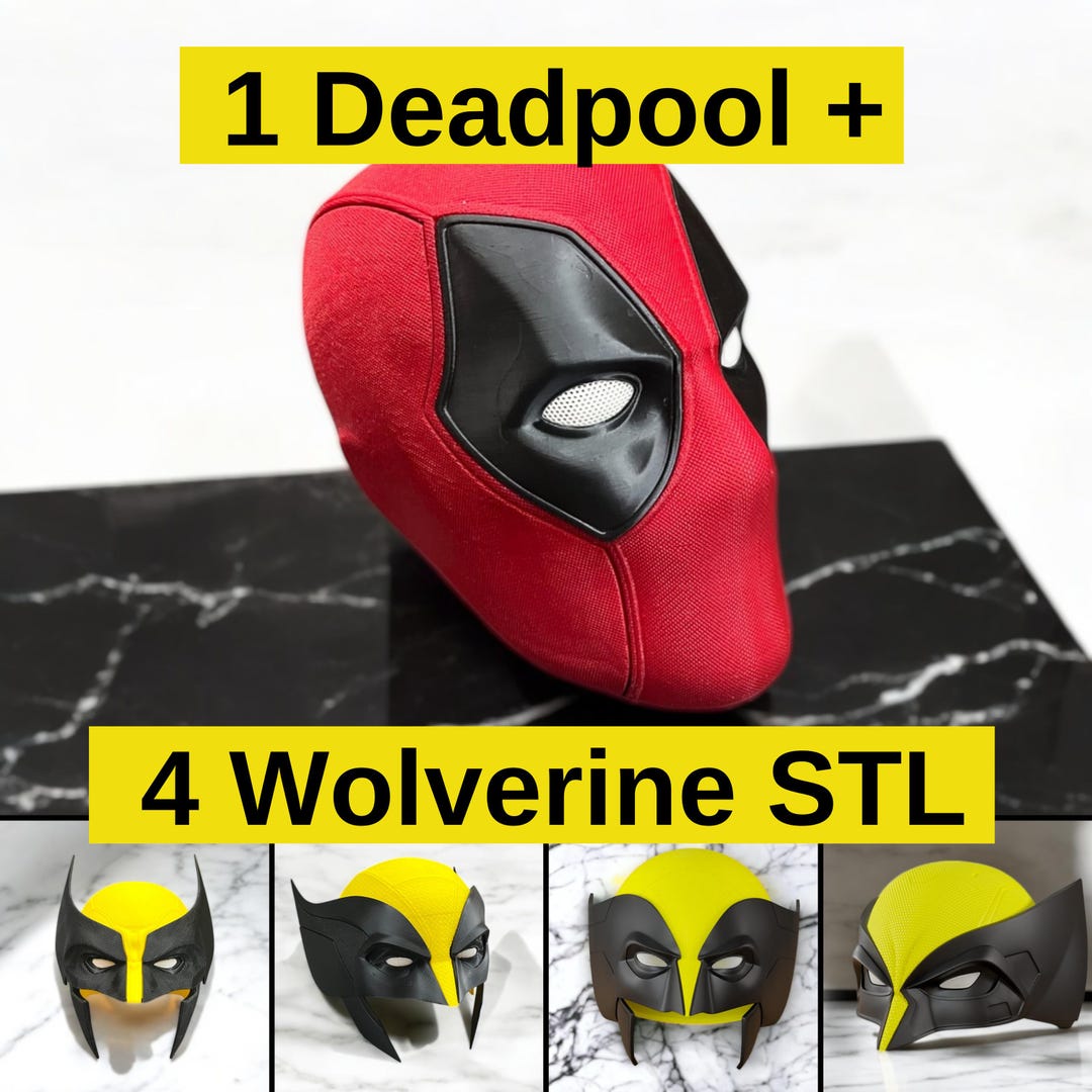 3D 4 Wolverine and 1 Deadpool Masks STL, Magnetic Connection Masks 3D ...