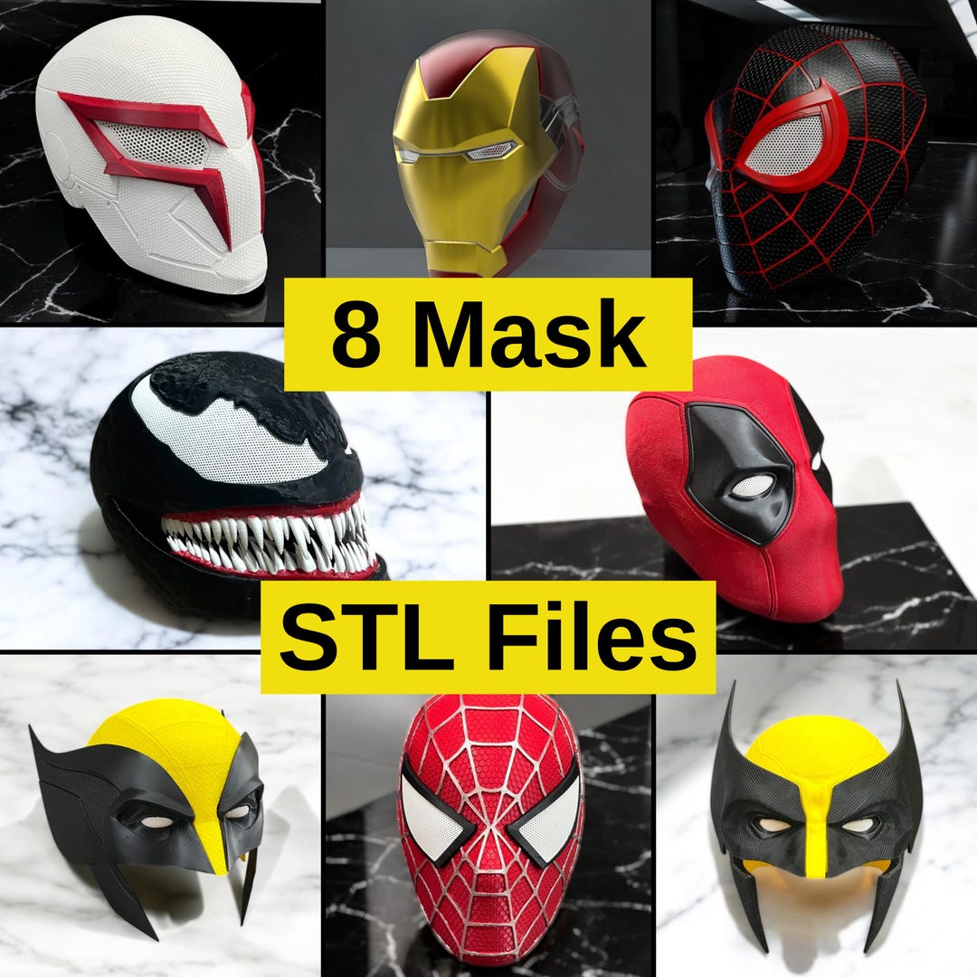 8 Superhero Helmet STL File, Magnetic Connections 8 Masks STL, High ...