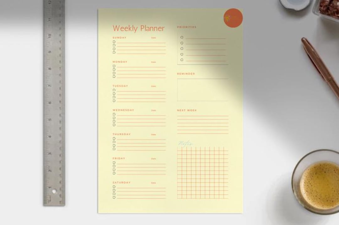 Sunny Yellow Weekly Planner Printable | A4 Undated PDF - Etsy UK