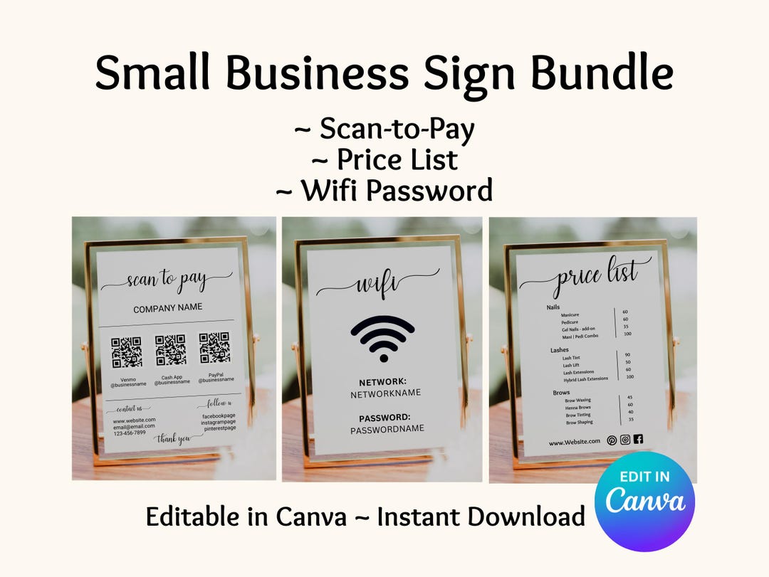 Small Business Templates: Scan to Pay Sign, Wifi Sign, Price List ...
