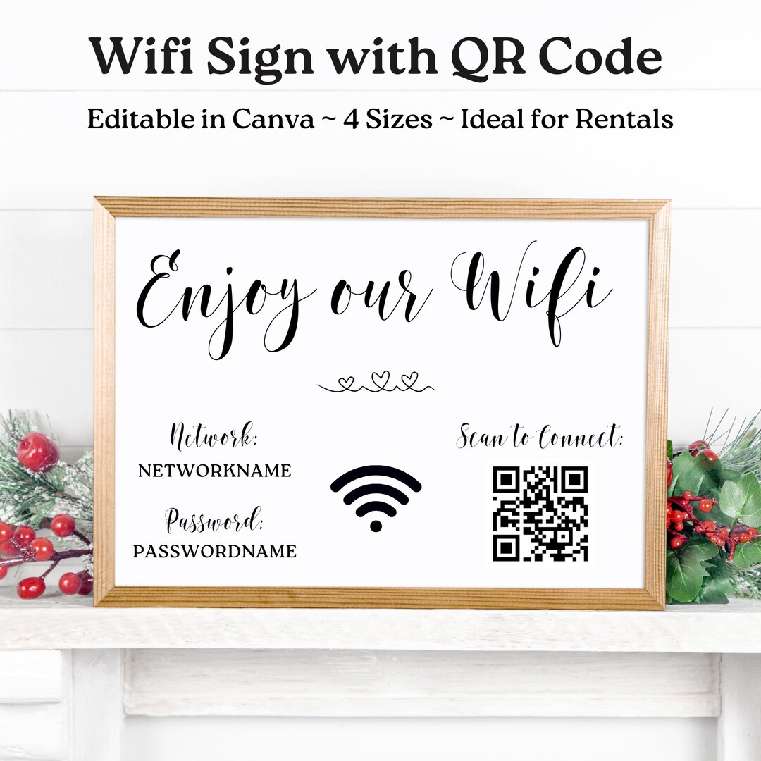 Chic Wifi Sign & QR Code Sign for Your Business | Canva Template | Wifi ...