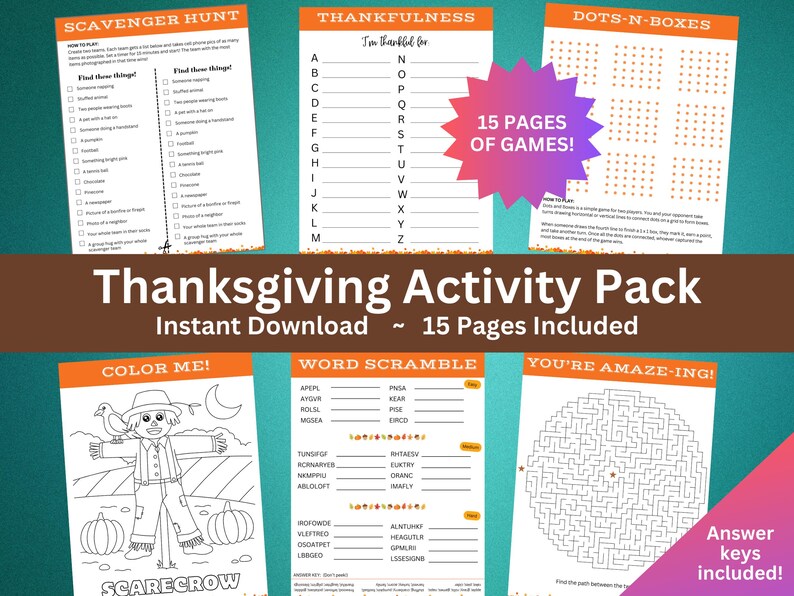 15 Fun Thanksgiving Family Games: Puzzles, Tic Tac Toe, Coloring ...