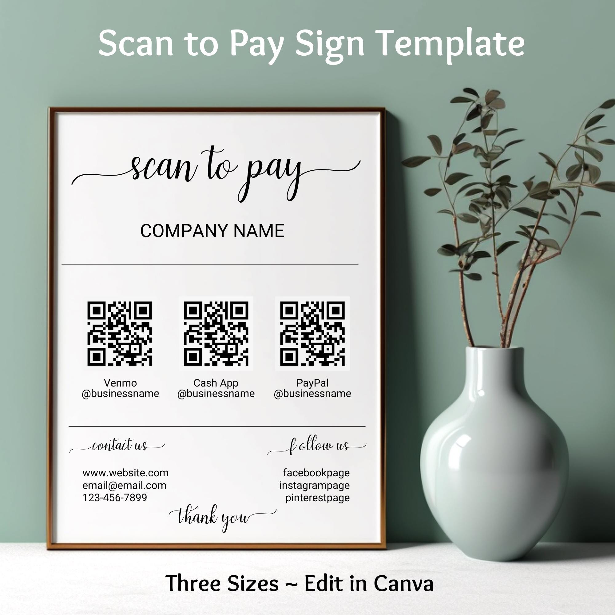 Scan to Pay Sign With QR Codes | QR Code Sign | Scan to Pay Template ...