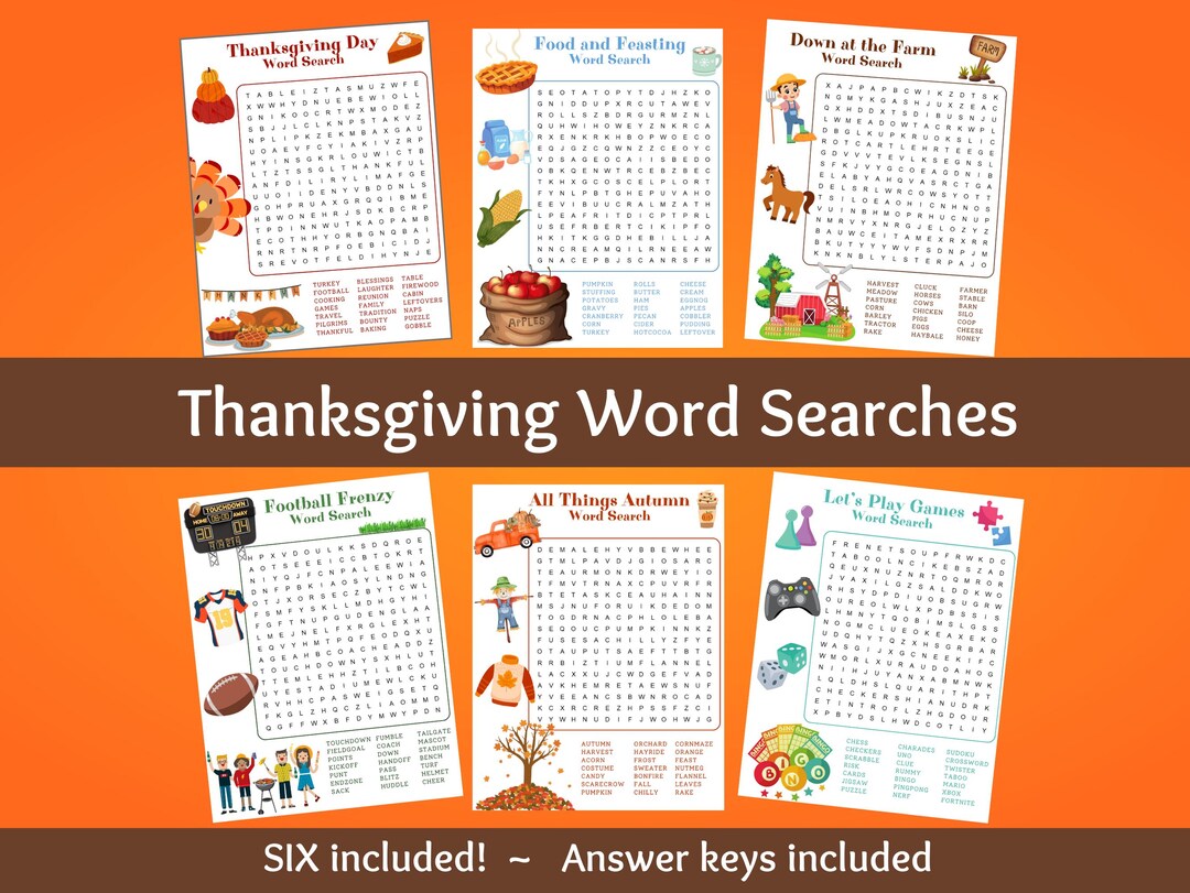 Thanksgiving Word Search Pack - Perfect for Classroom, Friendsgiving ...