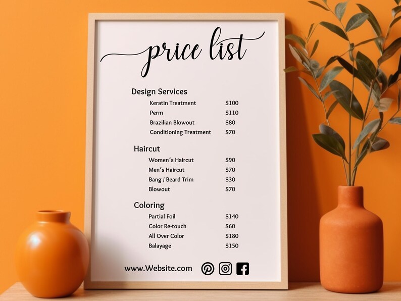 Price List Template | Business Signs, QR Code Sign, Salon Sign | Small ...