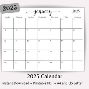 2025 Calendar | PDF Printable Digital Download | Calendar 2025 Script ...