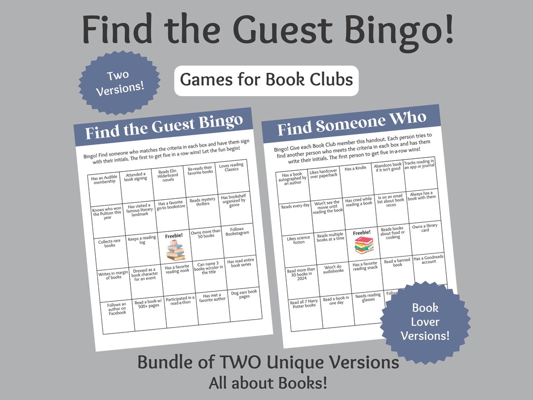 Book Club Games: Find the Guest Bingo | Team Building Games for Book ...