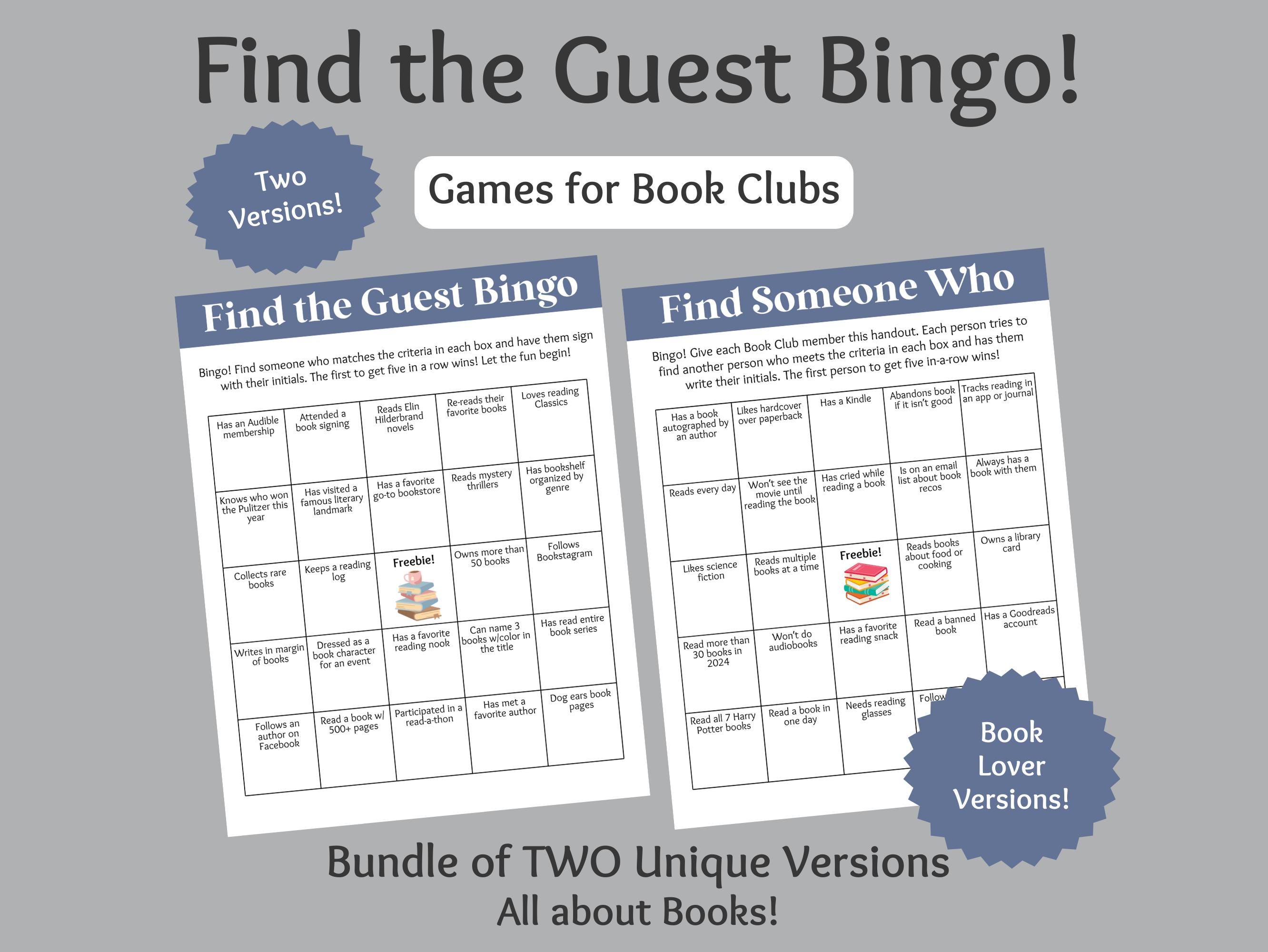 Book Club Games: Find the Guest Bingo | Team Building Games for Book ...