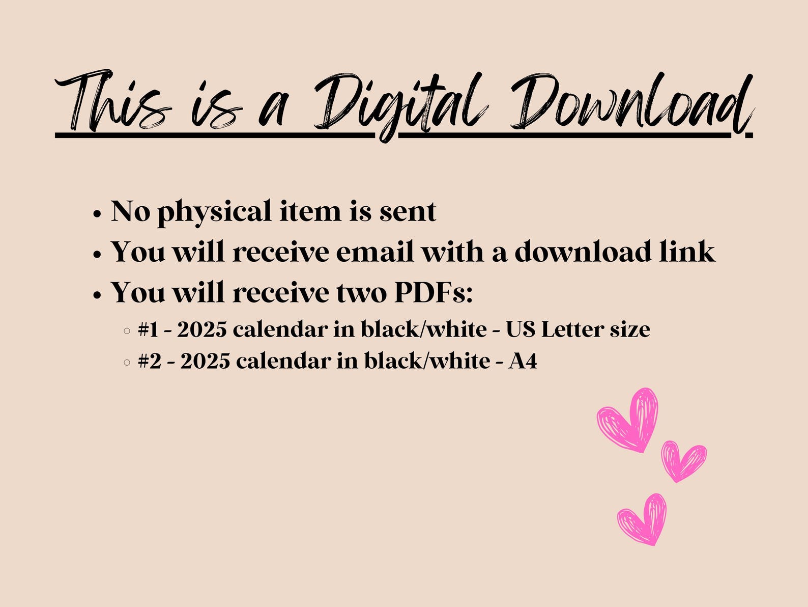 2025 Calendar | PDF Printable Digital Download | Calendar 2025 Script ...
