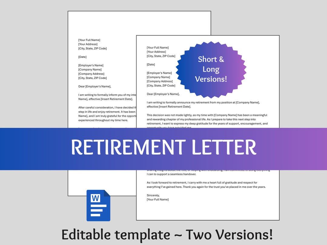 Retirement Letter | Editable Template Resignation Letter, Letter of ...
