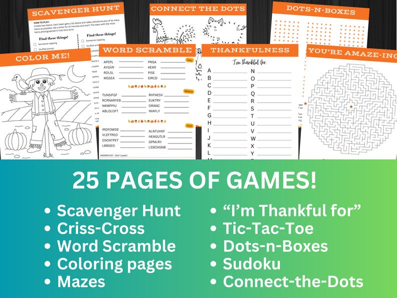 Thanksgiving Game Bundle - Printable Digital Download | Scavenger Hunt ...