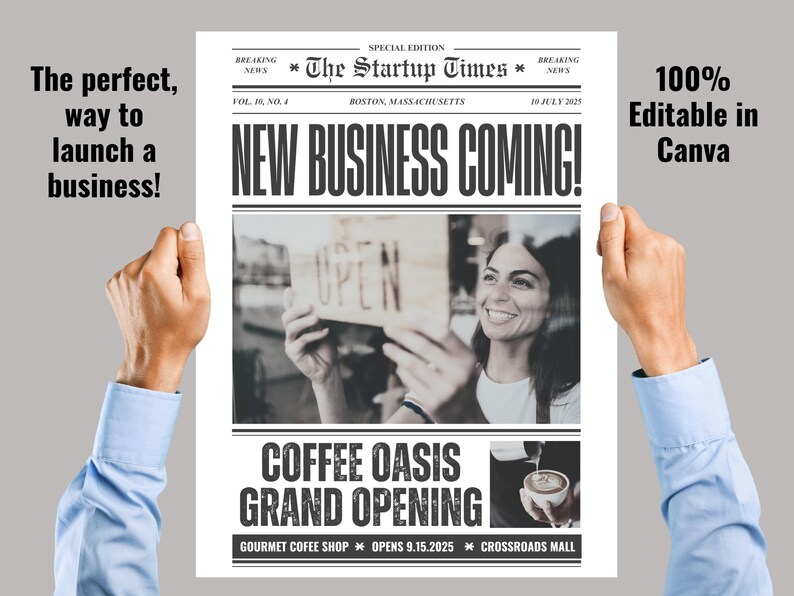 Small Business Newspaper Template | Canva Template, Digital Template ...