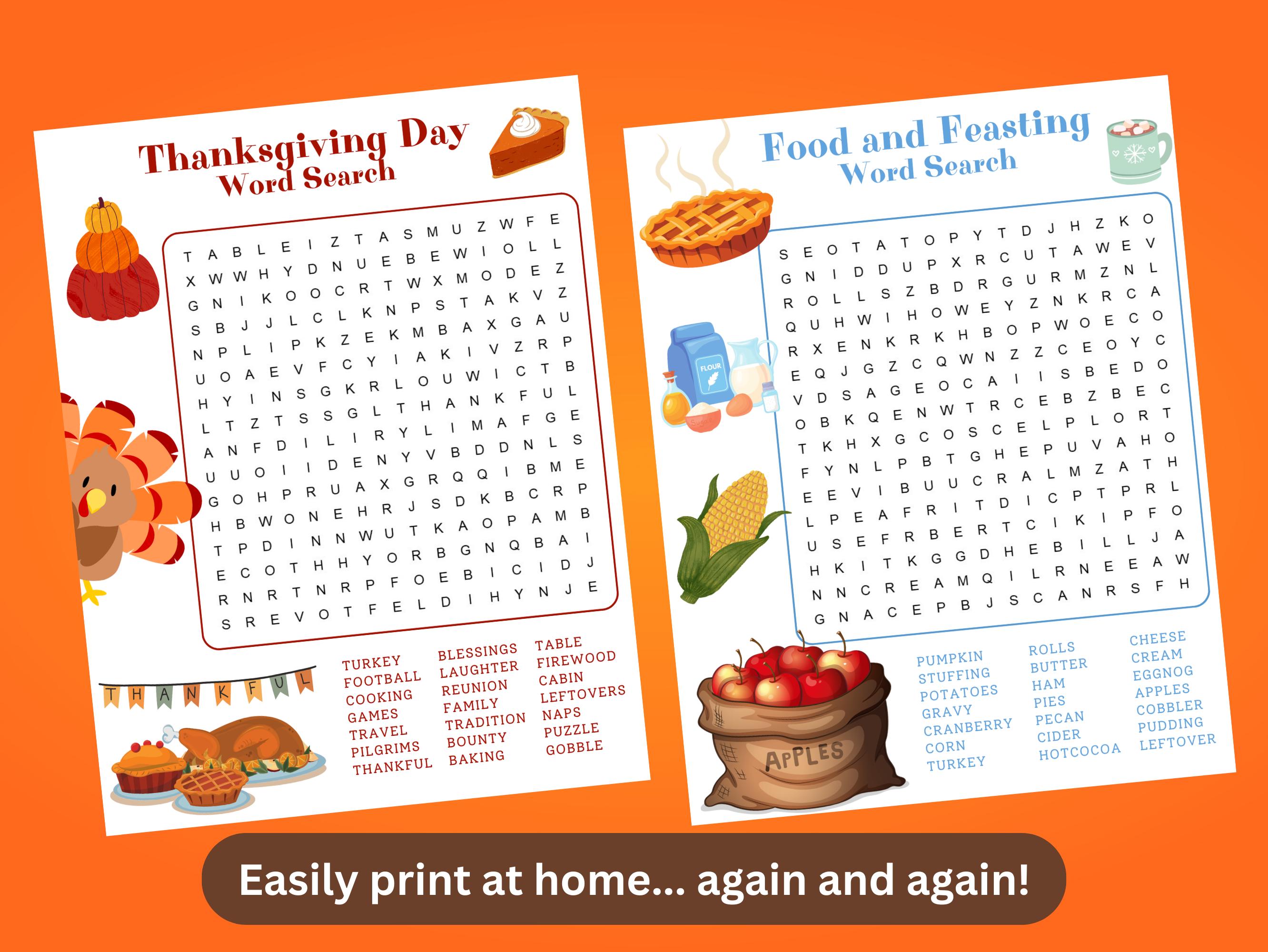 Thanksgiving Word Search Pack - Perfect for Classroom, Friendsgiving ...
