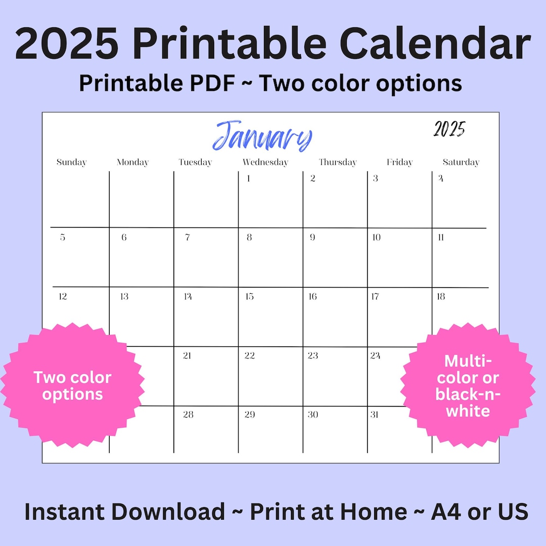 2025 Calendar Printable PDF Download. Digital. Yearly Calendar. Wall ...