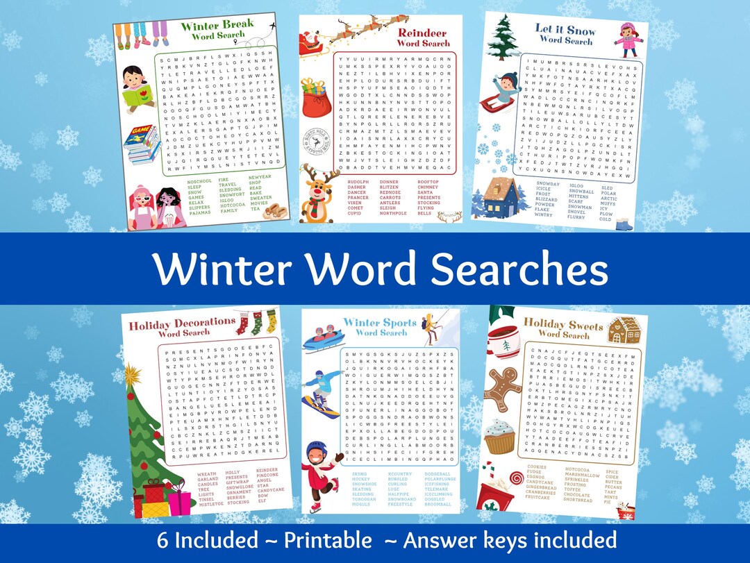 Word Search Puzzles | Christmas Games & Christmas Party Fun | 6 Winter ...