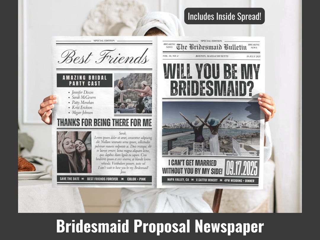 Bridesmaid Proposal Newspaper Template, Maid of Honor Proposal, Flower ...