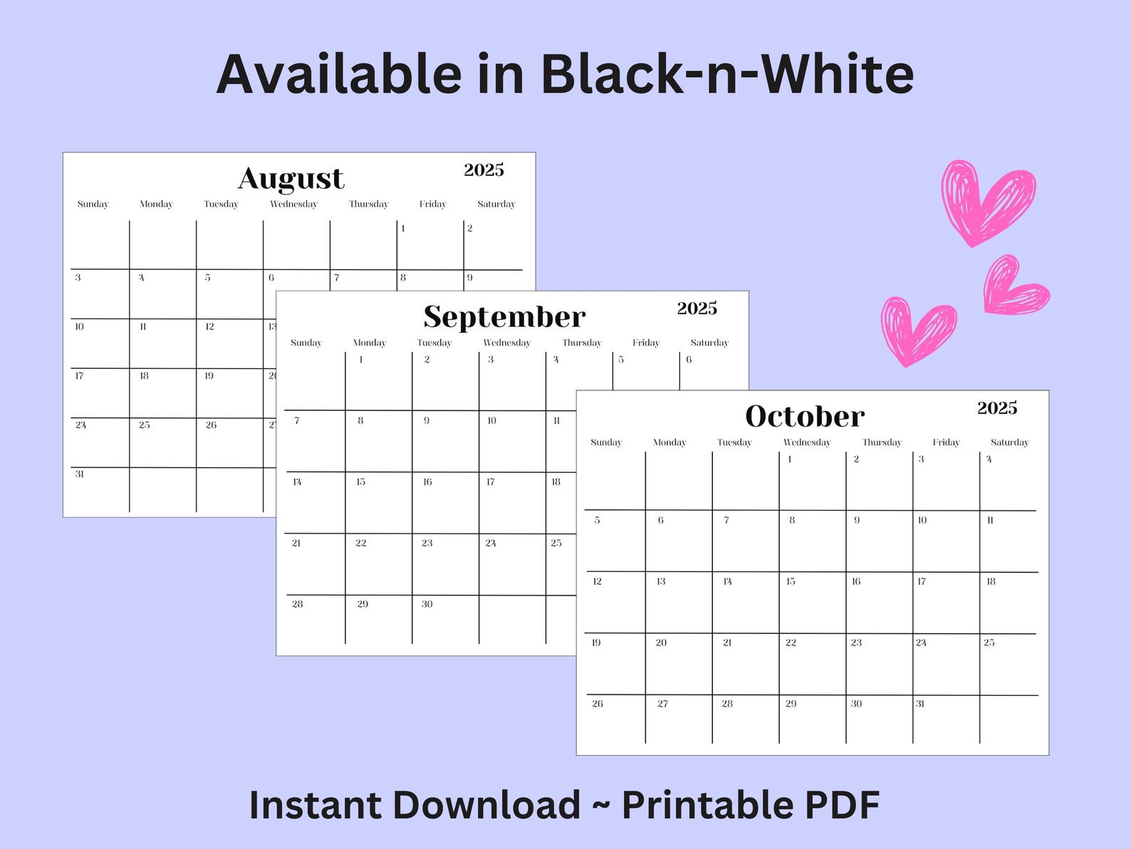 2025 Printable Calendar - PDF Download. Digital. Yearly Calendar. Wall ...