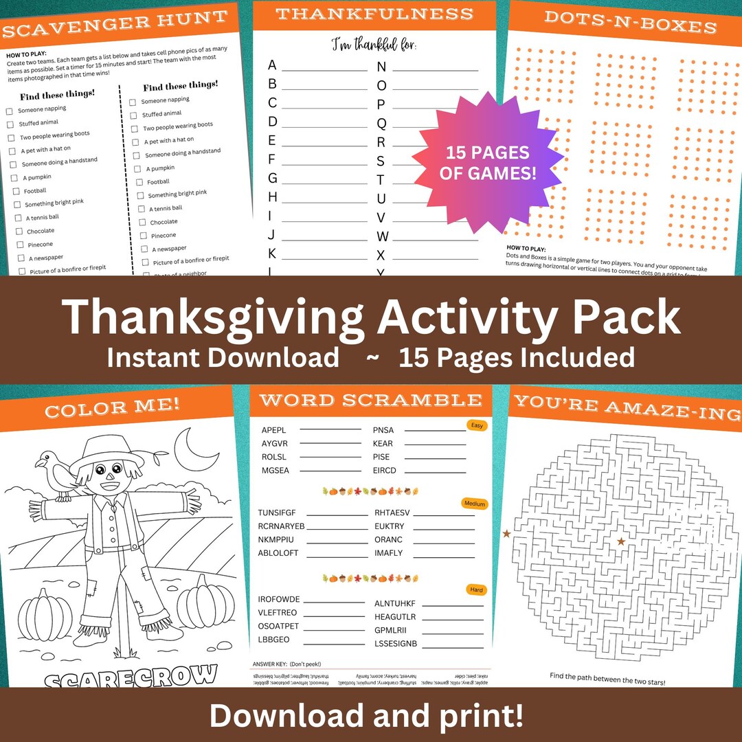 15 Fun Thanksgiving Family Games: Puzzles, Tic Tac Toe, Coloring ...