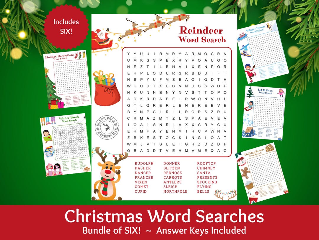 Christmas Word Searches | Set of 6 Festive Christmas Games | Christmas ...