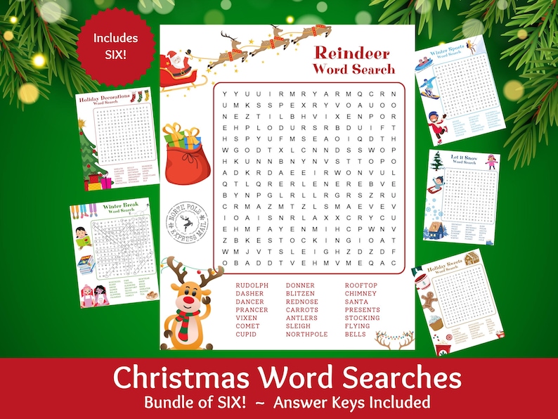 Christmas Word Searches | Set of 6 Festive Christmas Games | Christmas ...