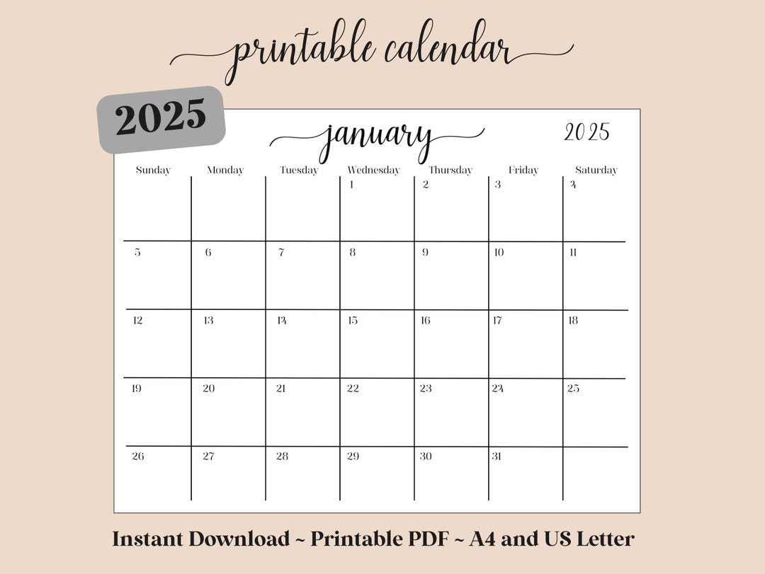 Kalender 2025 | PDF Druckbare Digitaler Download | Kalender 2025 ...