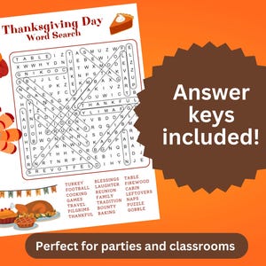 Thanksgiving Word Search Pack - Perfect for Classroom, Friendsgiving ...