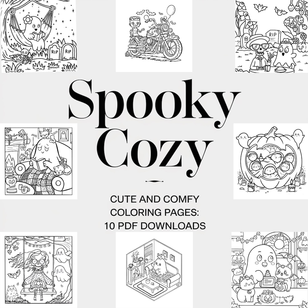 Spooky Cozy: 10 Cute & Simple Coloring Pages With Adorable Creepy ...