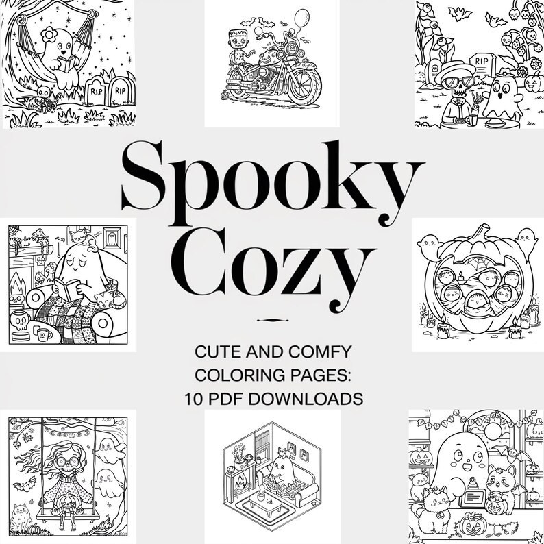 Spooky Cozy: 10 Cute & Simple Coloring Pages With Adorable Creepy ...