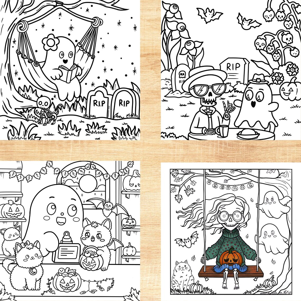 Spooky Cozy: 10 Cute & Simple Coloring Pages With Adorable Creepy ...
