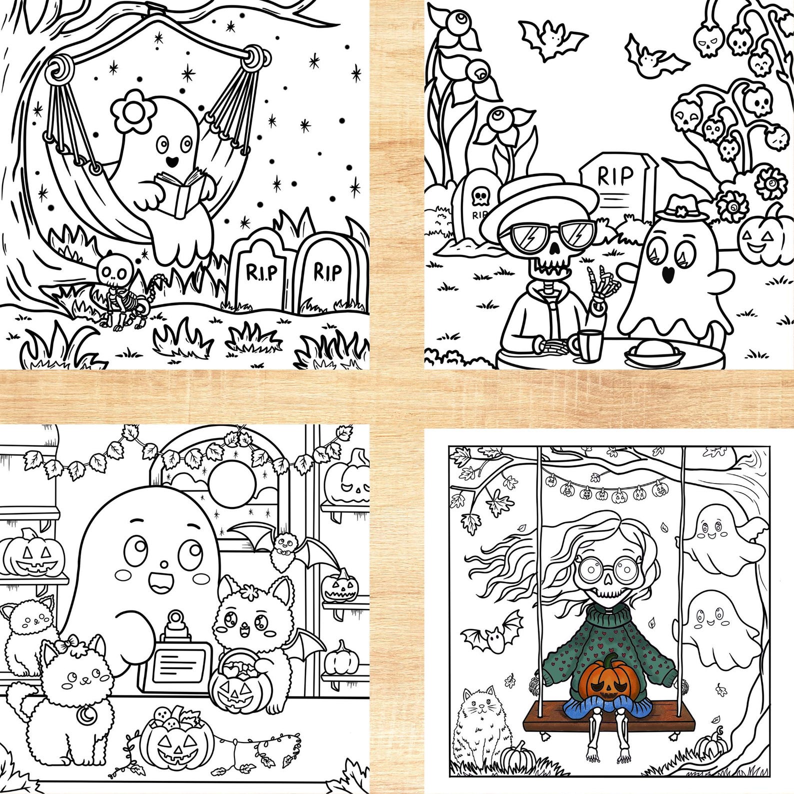Spooky Cozy: 10 Cute & Simple Coloring Pages With Adorable Creepy ...