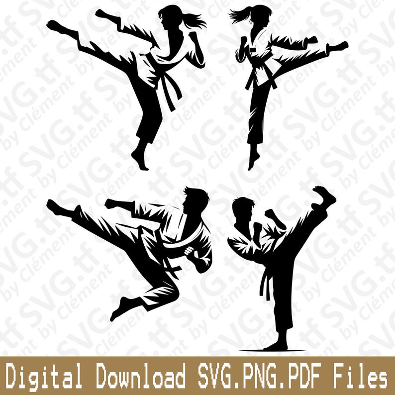 Taekwondo Kick. SVG PNG PDF Files. Sport Male Female Karate Martial Art ...