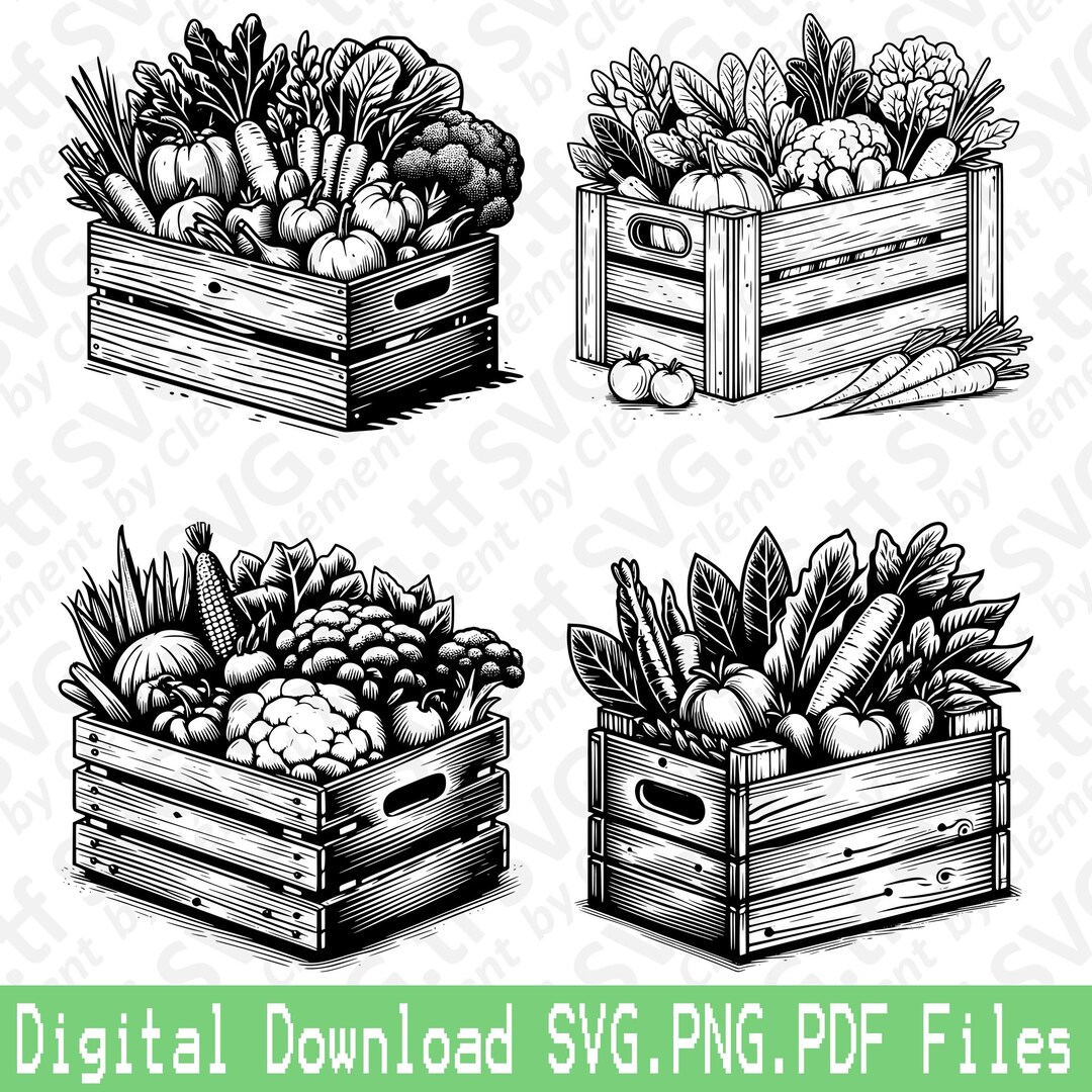 Wooden Crate Full of Vegetables. SVG PNG PDF Files. Kitchen Garden Farm ...
