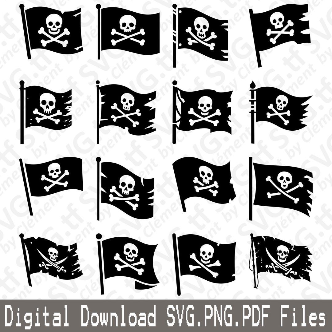 Pirate Flag. SVG PNG PDF Files. Pirate Skull Bone Trasure Coin Ship ...