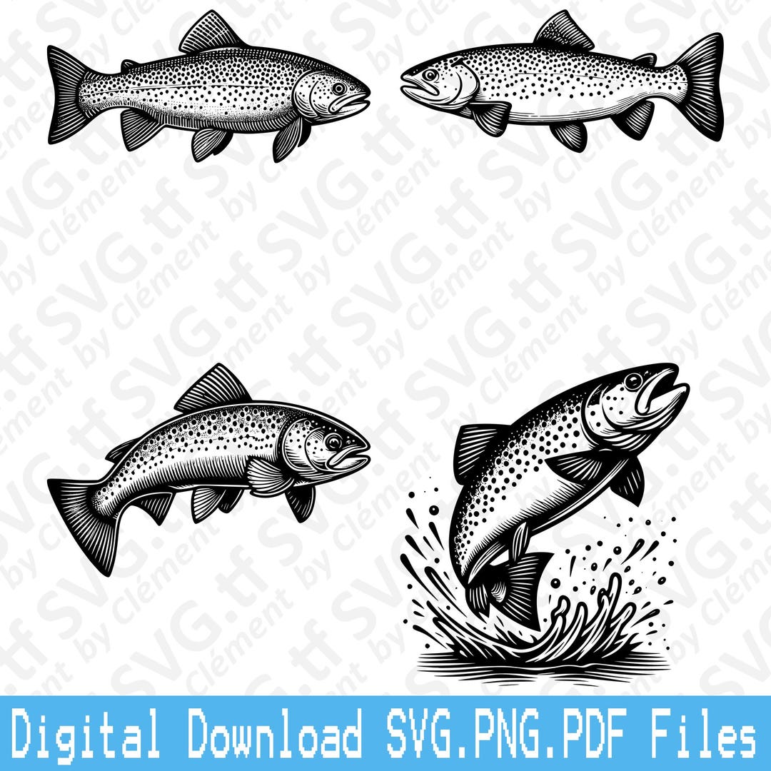 Trout Fish. SVG PNG PDF Files. Jumping River Lake Rainbow Brown Vector ...