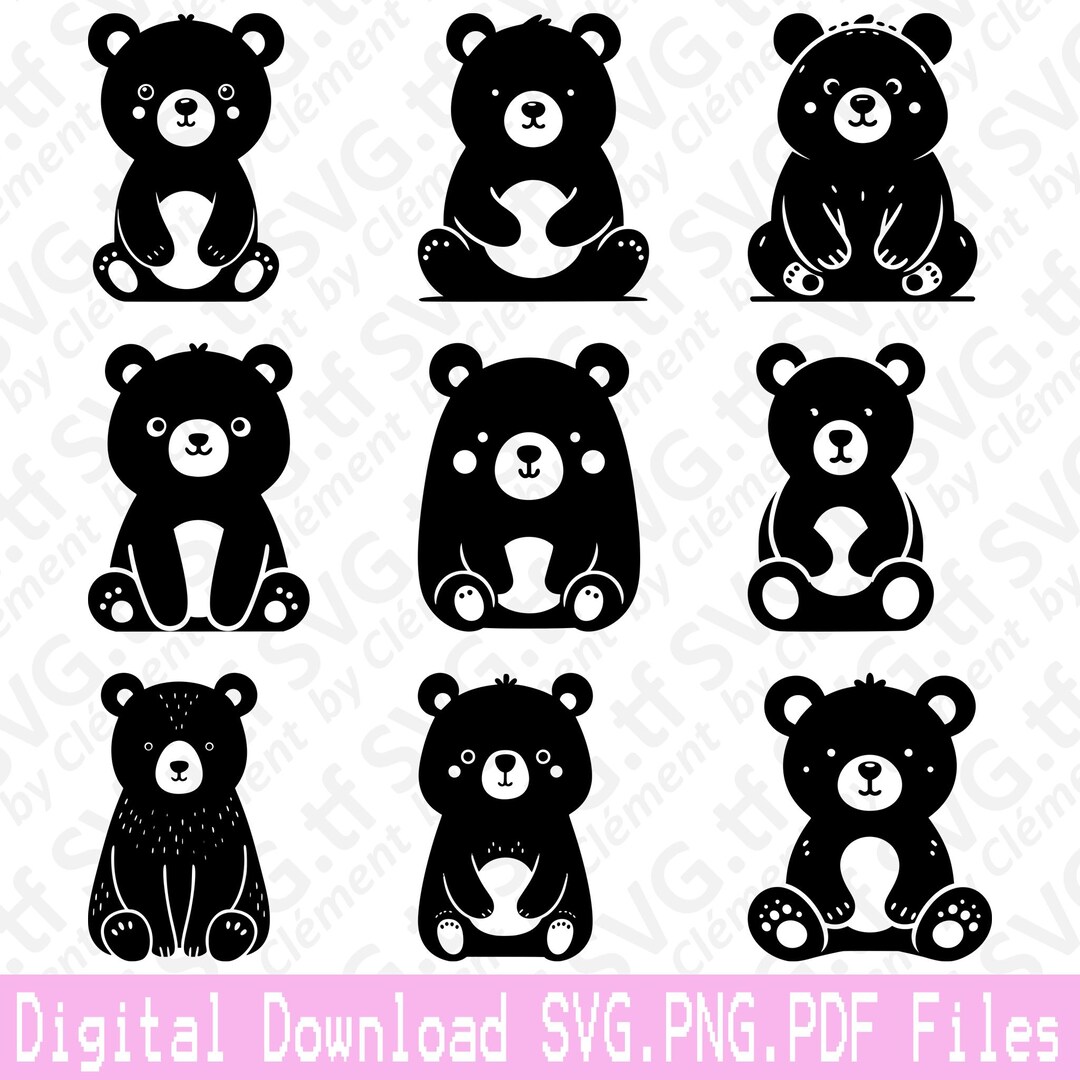 Cute Bear. SVG PNG PDF Files. Baby Shower Animal Birthday Girl Boy ...