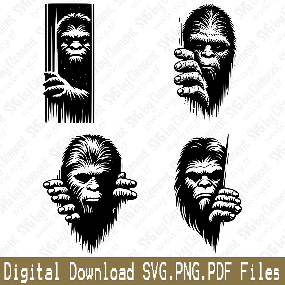 Peeking Bigfoot Sasquatch. SVG PNG PDF Files. Animal Hiding Forest ...