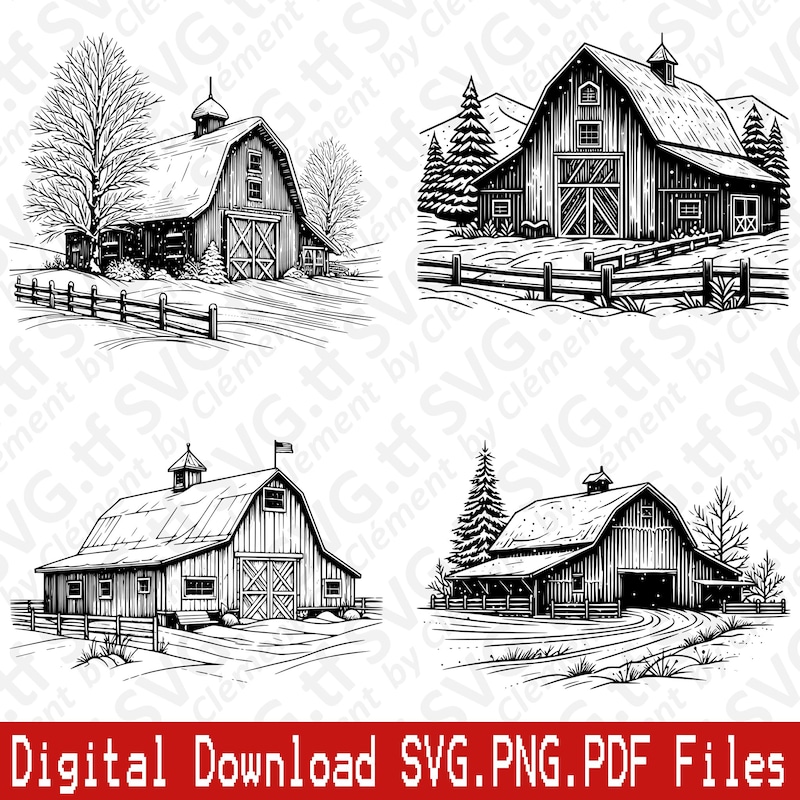 Barn and Snow Prints - Etsy