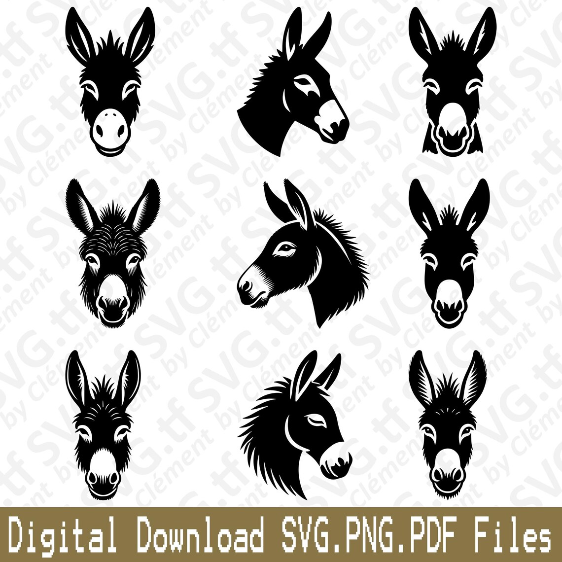 Donkey Head. SVG PNG PDF Files. Cute Animal Horse Farm Vector Clipart ...