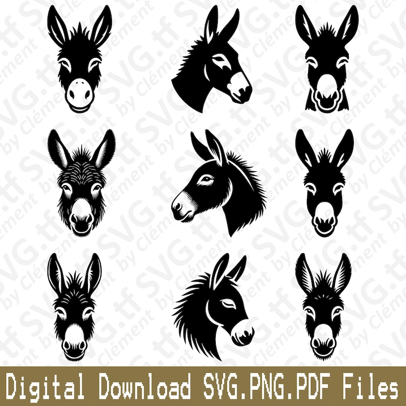 Donkey Head. SVG PNG PDF Files. Cute Animal Horse Farm Vector Clipart ...