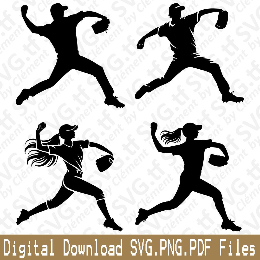 Baseball Player. SVG PNG PDF Files. Swinging Pitching Sport Male Female ...