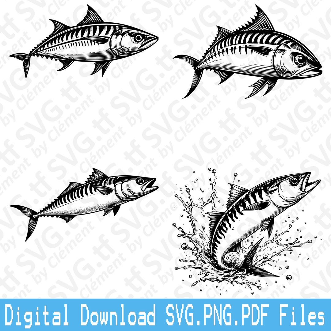 Mackerel Fish. SVG PNG PDF Files. Jumping Ocean Animal Vector Clipart ...